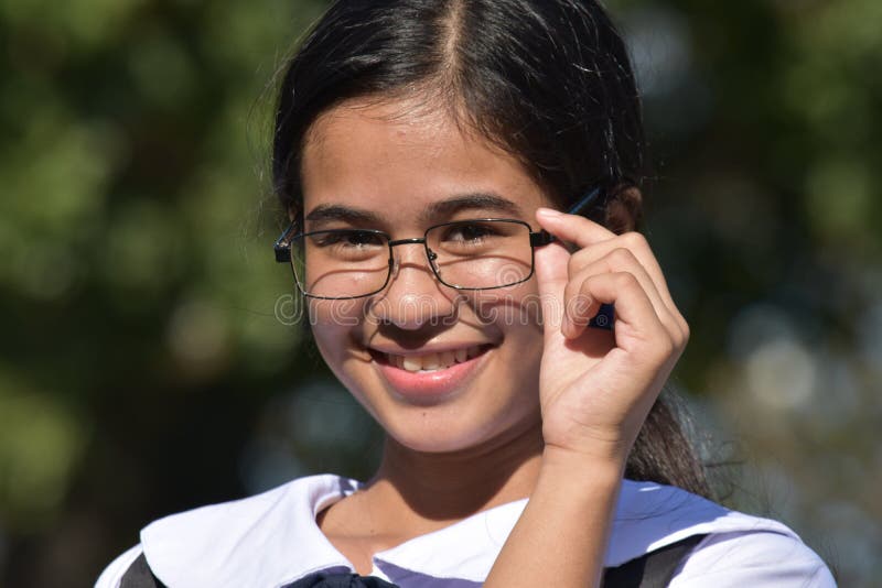 Happy Beautiful Filipina Teenage Female Wearing Glasses Stock Image