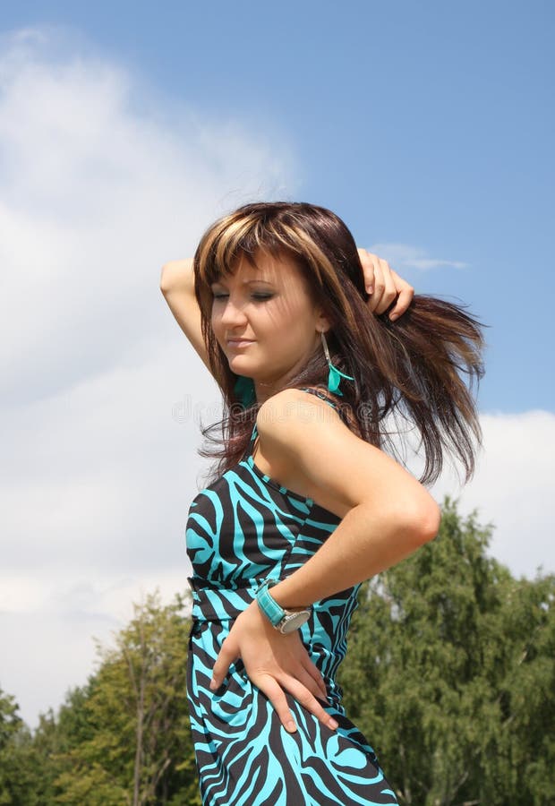 Happy Beautiful Girl on Background of Skies Stock Image - Image of ...