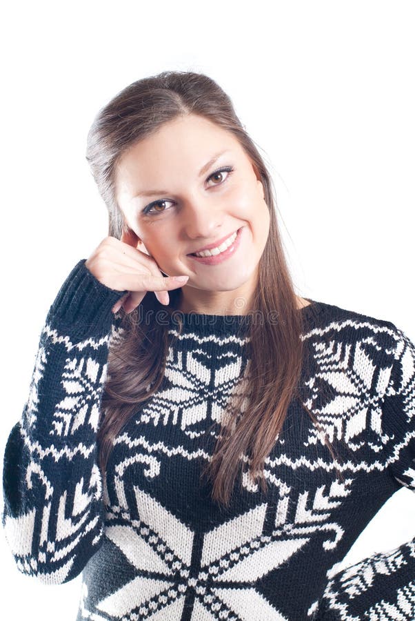 Happy Beautiful Girl on Call Stock Photo - Image of caucasian, gesture ...