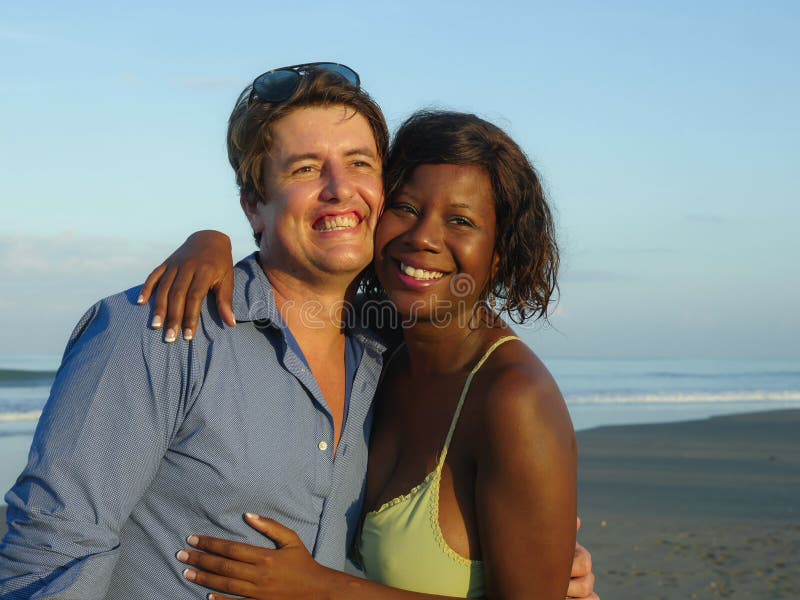 Happy And Beautiful Mixed Ethnicity Couple With Beautiful Afro American
