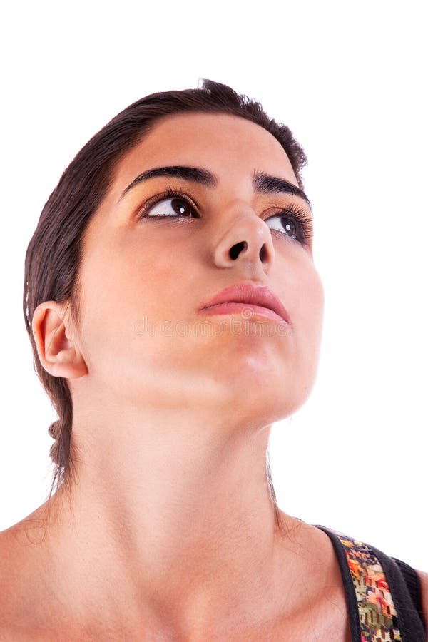 Happy Beautiful Woman, Looking Up, Stock Image - Image of body, hands ...