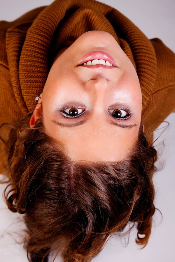 Happy Beautiful Woman, Looking Up Stock Photo - Image of elegant, sweet ...