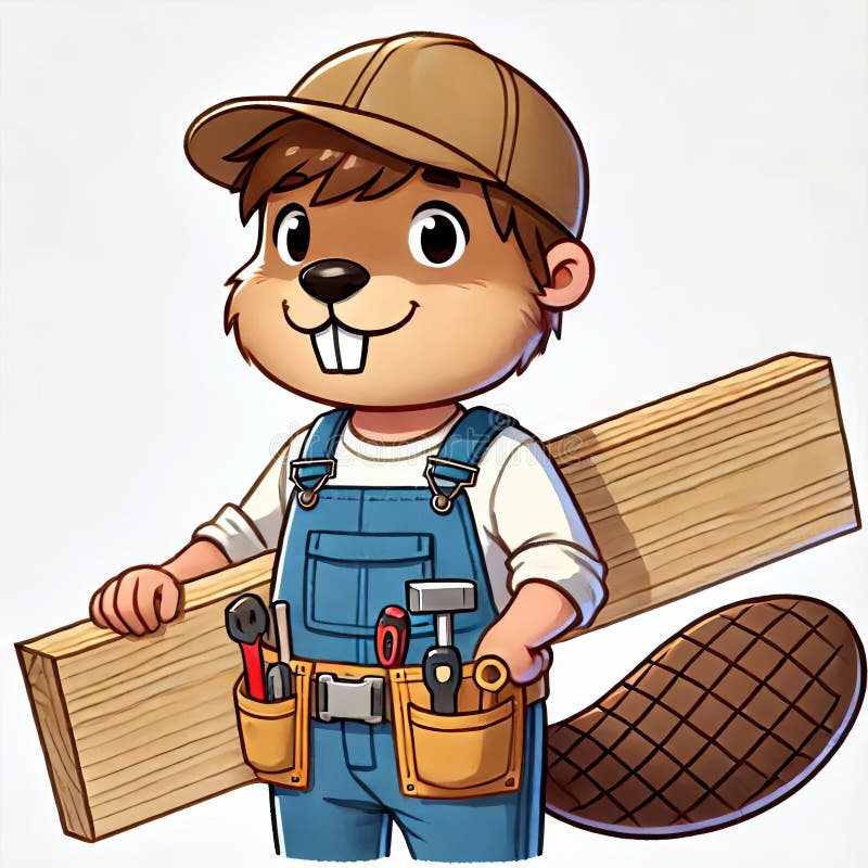 Happy Beaver Builder with Construction Materials Stock Illustration ...