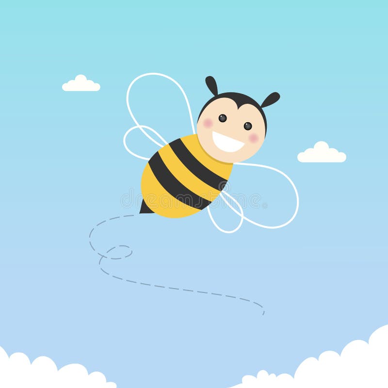 Happy Bee Flying on a Blue Sky Stock Vector - Illustration of character ...