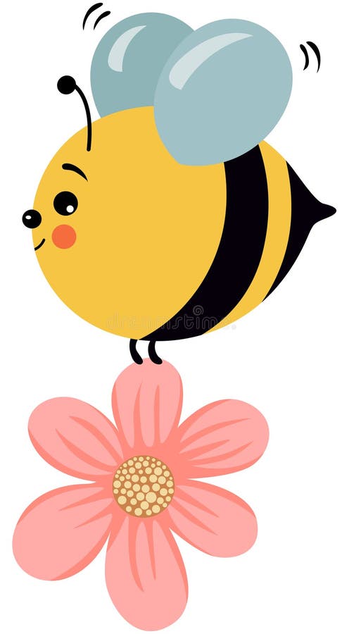 Happy Bee Flying Holding a Flower Stock Vector - Illustration of lovely ...