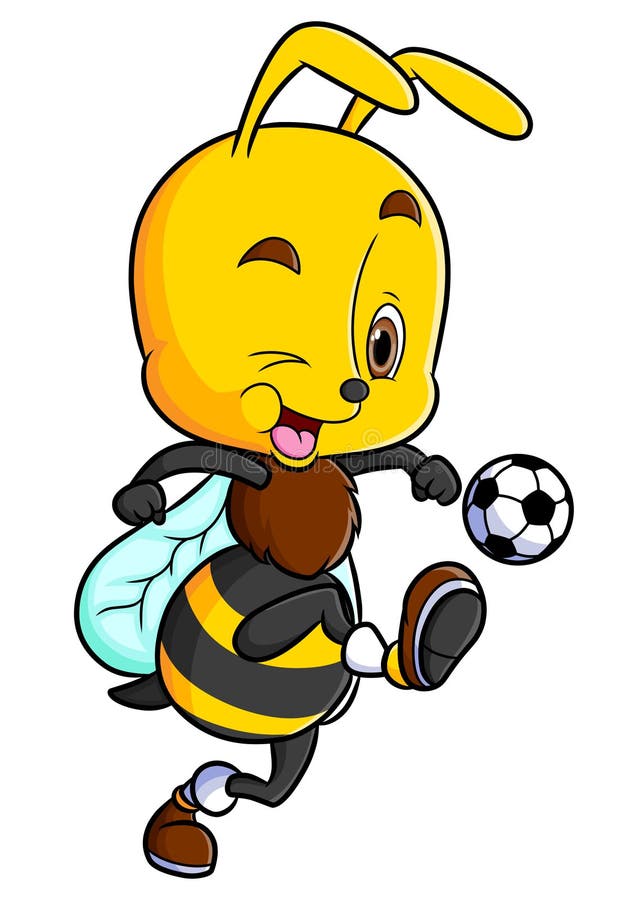 The Happy Bee is Playing the Soccer and Kicking the Ball Stock Vector ...