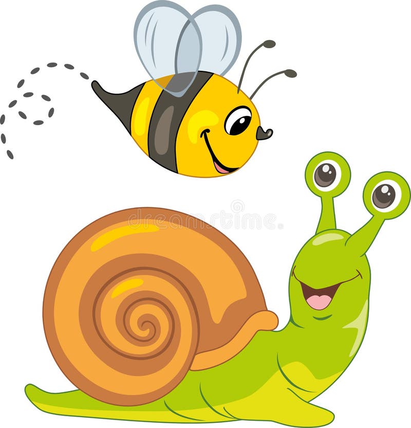 Happy Bee and Snail are Best Friends Stock Illustration - Illustration ...