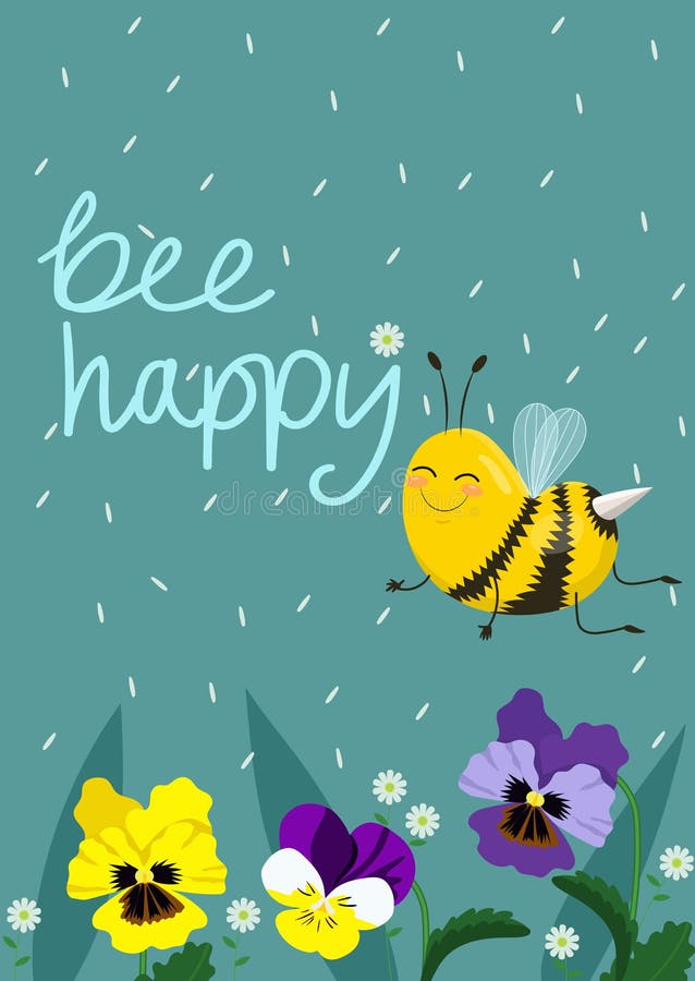Happy Bee Vector Illustration. Hand Lettered Text with Bees Stock ...