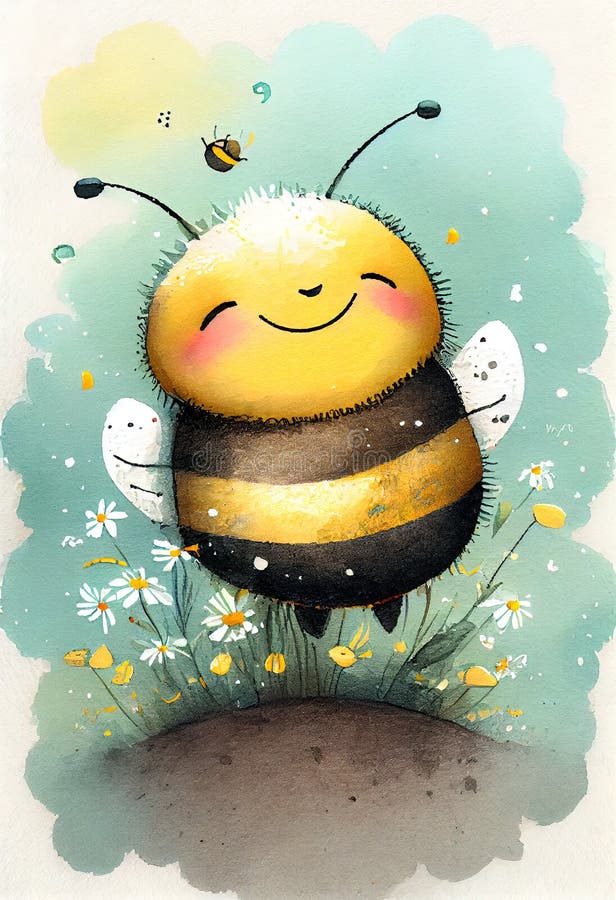 Happy Bee Watercolor Background. AI Generated Stock Illustration ...
