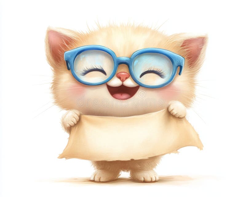 A Happy Bengal Cat with Glasses Examines a Sign Stock Image - Image of ...