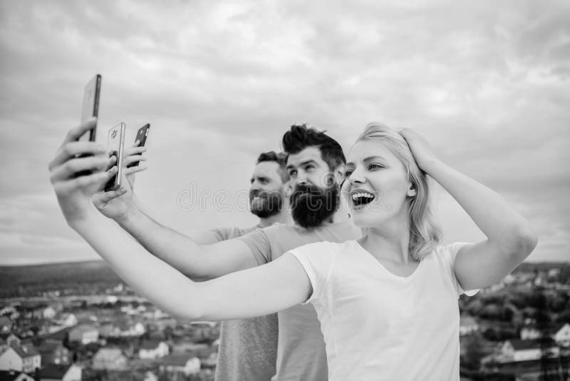 Happy Best Friends Taking Selfie with Camera. Friends on Phone. Stock ...