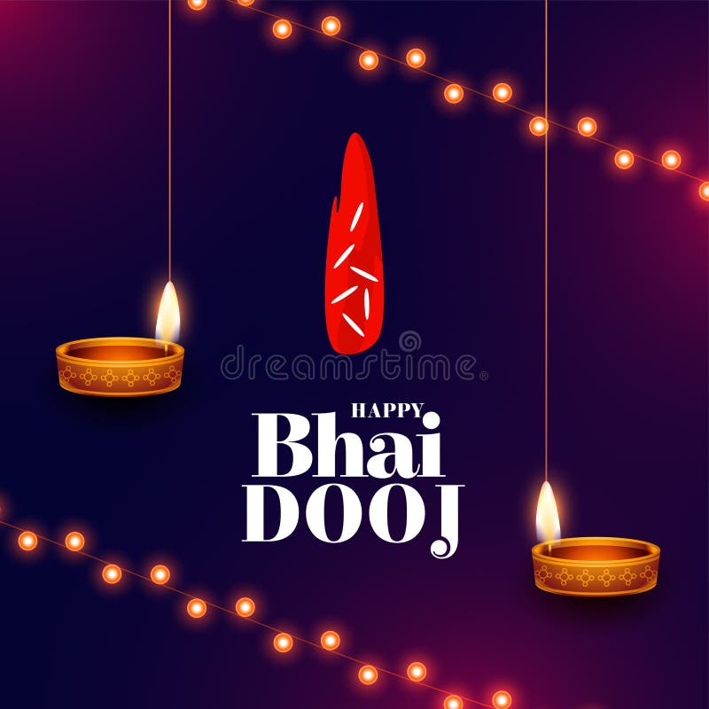 Happy Bhai Dooj Greeting Card with Hanging Diya and Lights Stock Vector ...