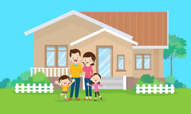 Happy Big Family in Front of House ,rainbow Stock Vector - Illustration ...