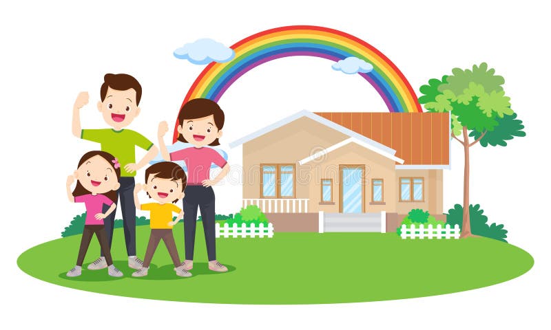 Happy family under rainbow stock vector. Illustration of colorful - 6620848