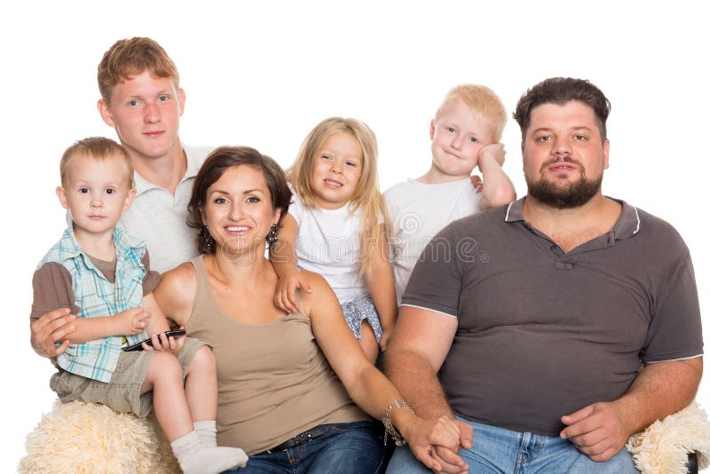 Happy Big Family Sitting on Sofa Stock Image - Image of adult, female ...