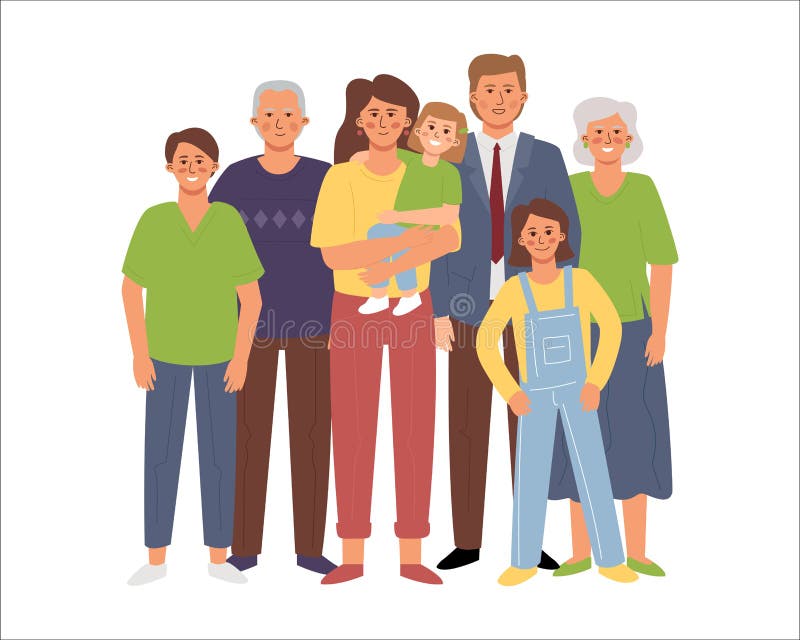 Happy Big Family Standing Together and Smiling Stock Vector ...