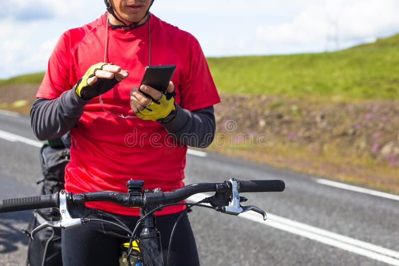Happy Biker Using His Phone on Road in Iceland Stock Photo - Image of ...