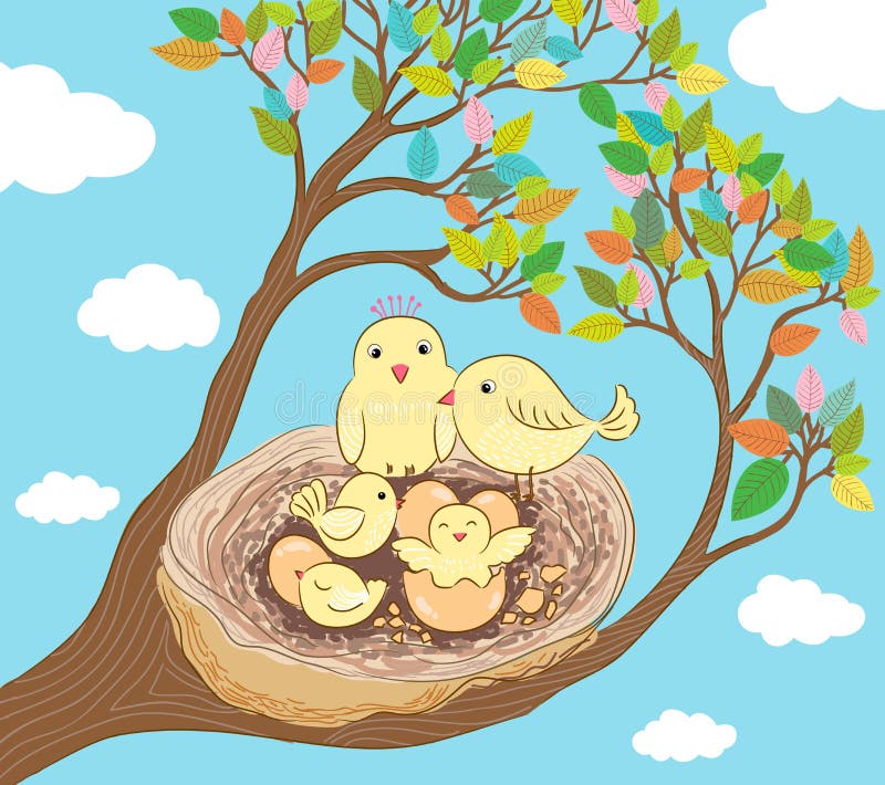 Happy Bird Family Illustration Stock Illustration - Illustration of ...