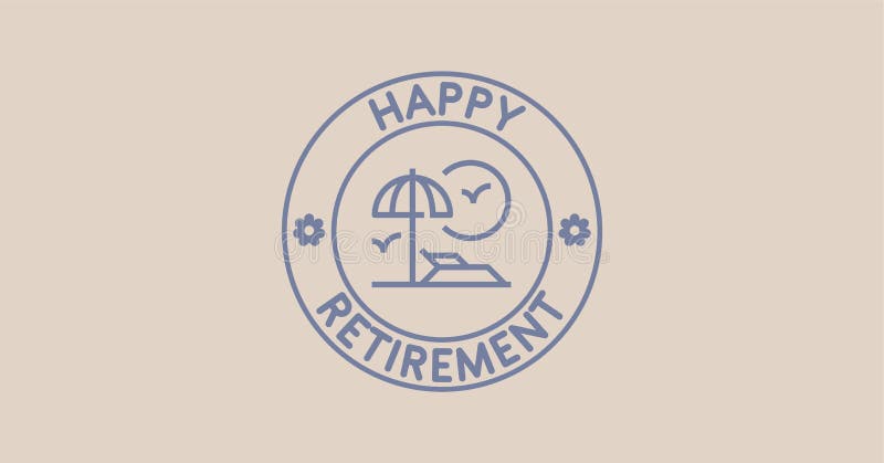 Happy Retirement Typography Minimal Postcard. Text Patch Sticker. Round ...
