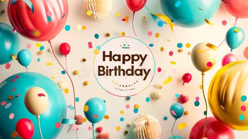 Happy Birthday Balloons with Confetti and Confocals Stock Photo - Image ...