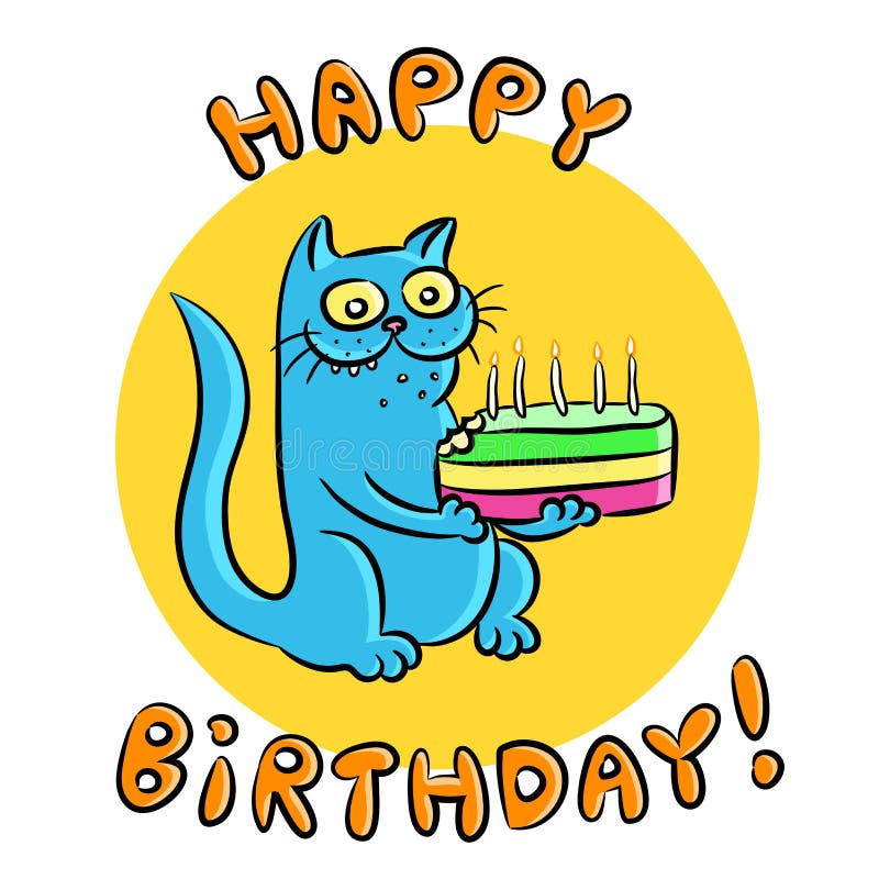 Happy Birthday Blue Cat. Vector Illustration Stock Vector ... Happy Birthday Blue Cat. Vector Illustration Stock Vector ...