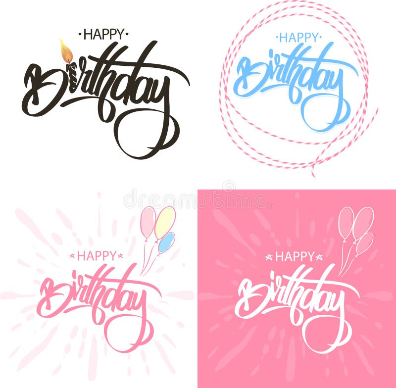 Happy Birthday Brush Script Style Hand Lettering. Calligraphic Phrase ...