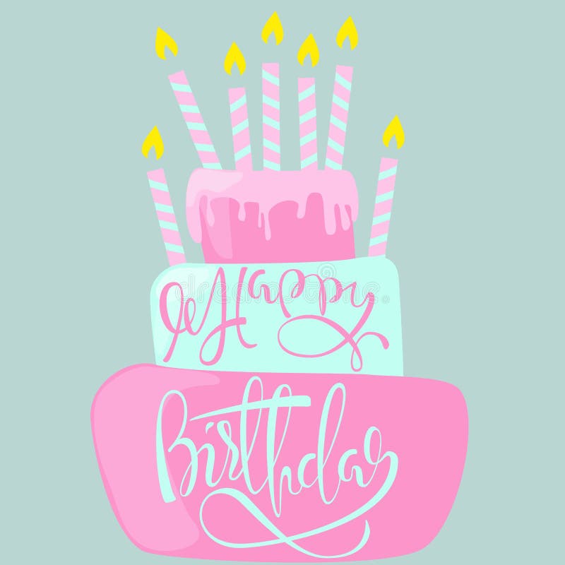 Happy Birthday Card with Cake and Candles. Vector Illustration Stock ...