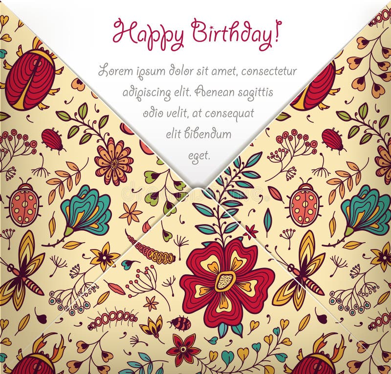 Happy Birthday Card with Colorful Floral Pattern Stock Vector ...