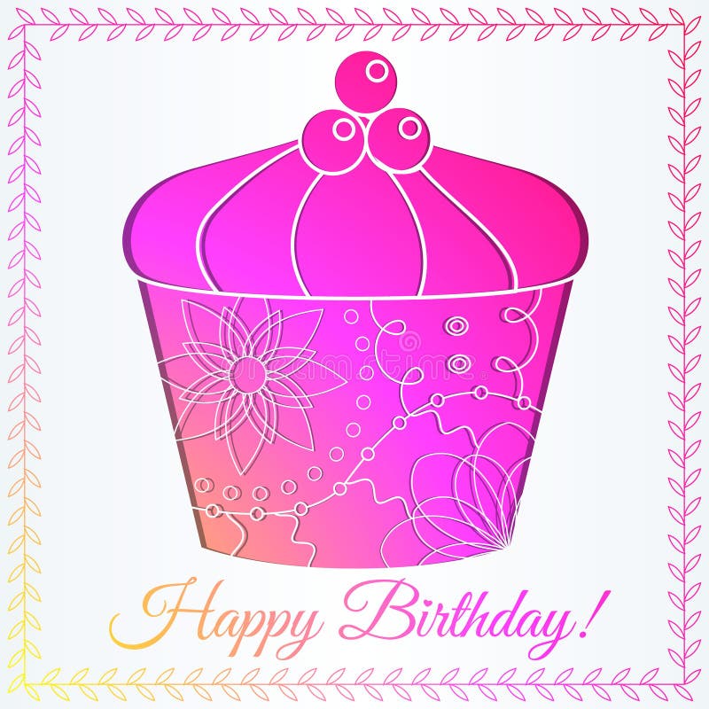 Birthday Card with Gradient Flowers Stock Illustration - Illustration ...