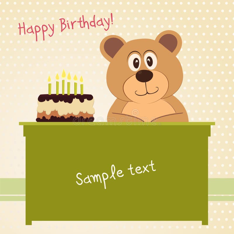 Happy Birthday Card, Cute Bear Stock Vector - Illustration of detail ...