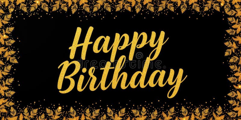 Happy Birthday Card Design with Golden Text and Decorative Border for ...