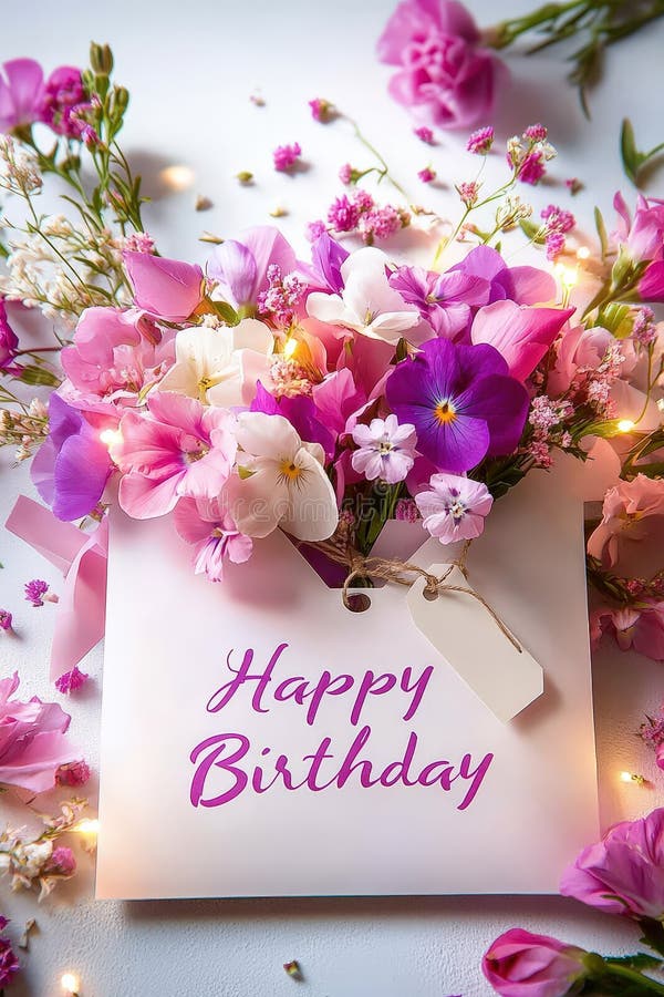 Happy Birthday Card with Envelopes Flowers. Selective Focus Stock Image ...