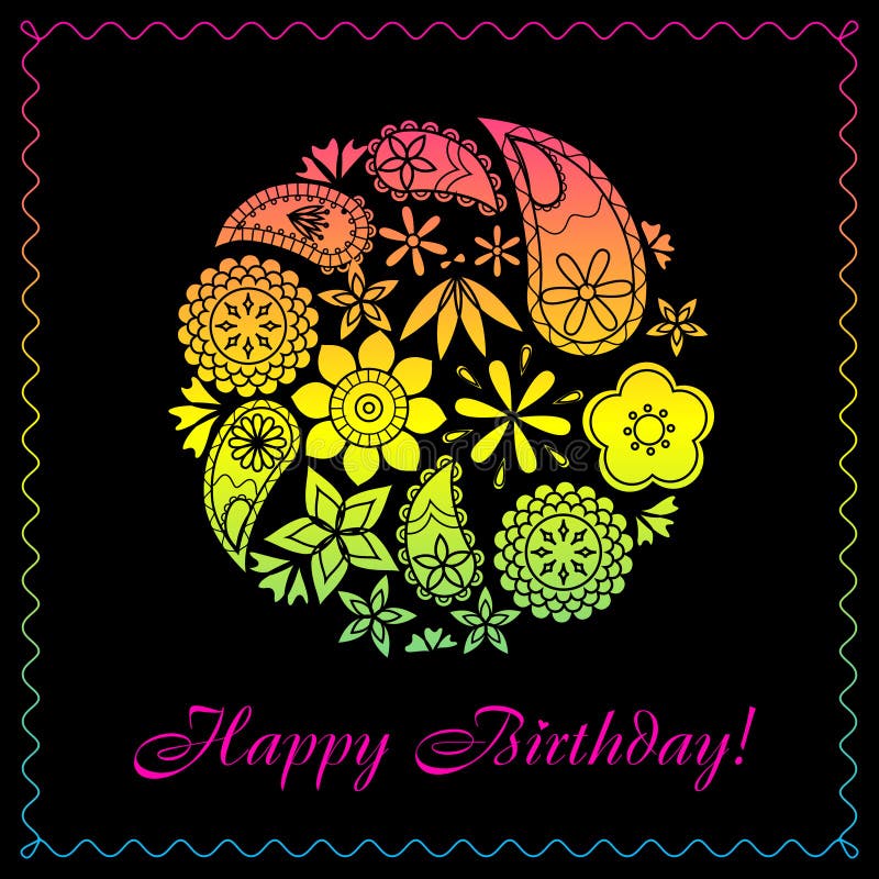 Happy Birthday Card with Floral Ball Gradient Stock Vector ...