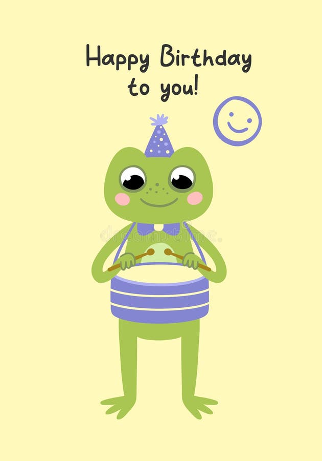 Happy Birthday Card with Frog Stock Illustration - Illustration of ...