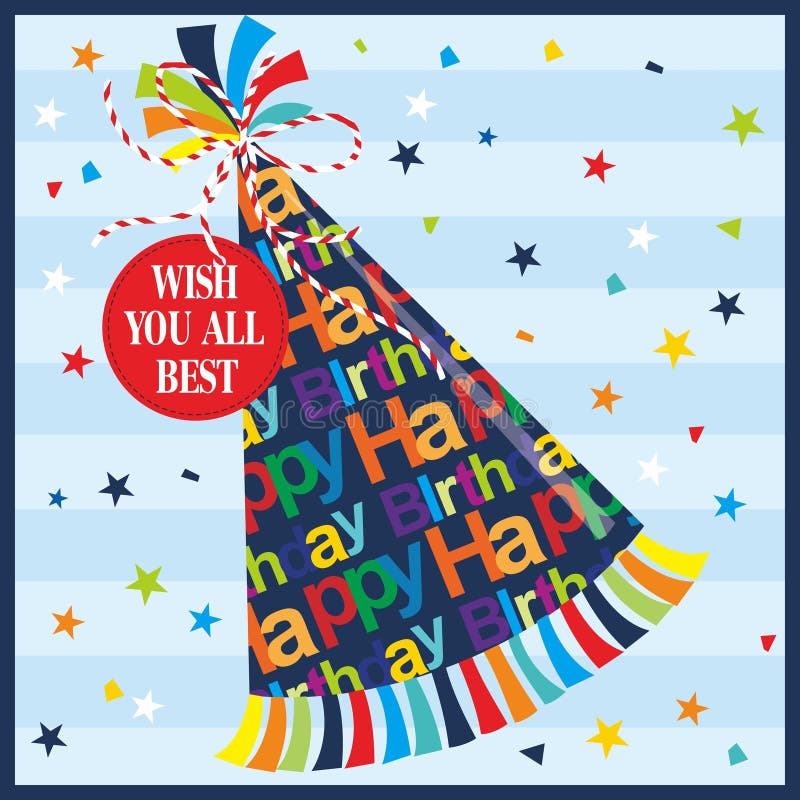 Happy Birthday Card Design with Party Hat Stock Vector - Illustration ...
