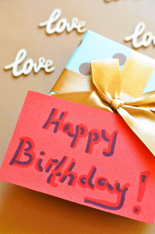 Happy Birthday Card on Gift Box Stock Image - Image of yellow, food ...