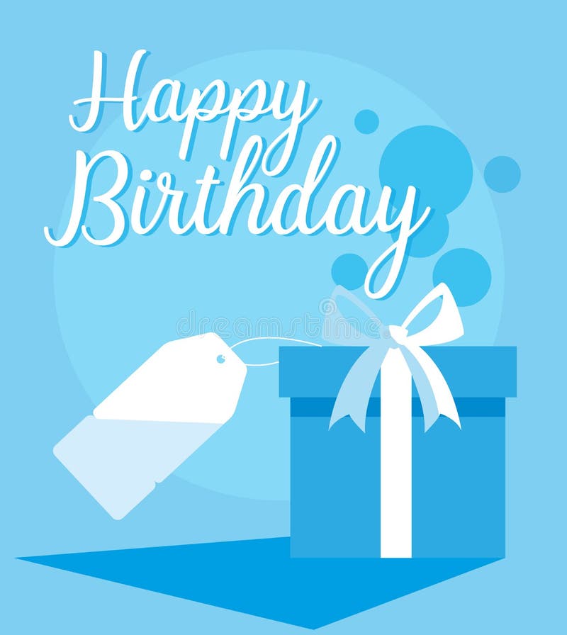 Happy Birthday Card with Gift Box and Tag Stock Vector - Illustration ...