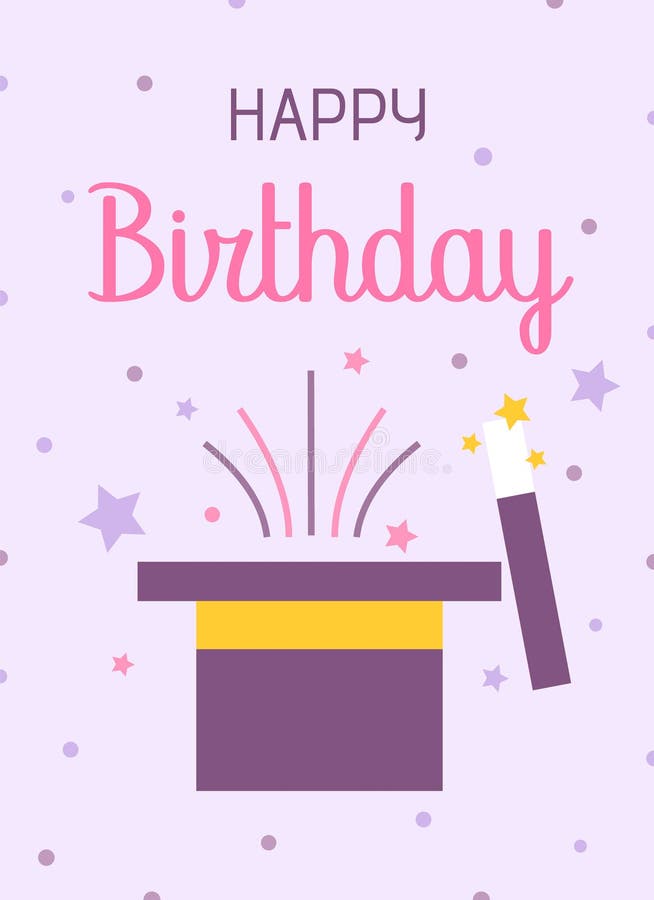 Happy Birthday Card with Magic Hat and Wand, Happy Birthday Card ...