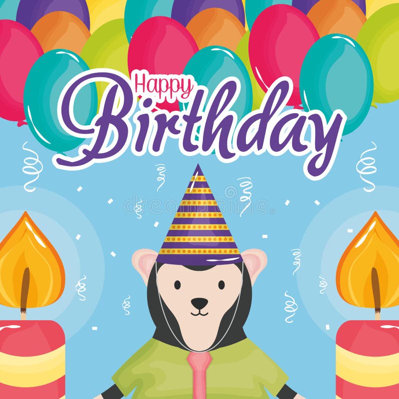Happy Birthday Card with Monkey and Balloons Helium Stock Vector ...
