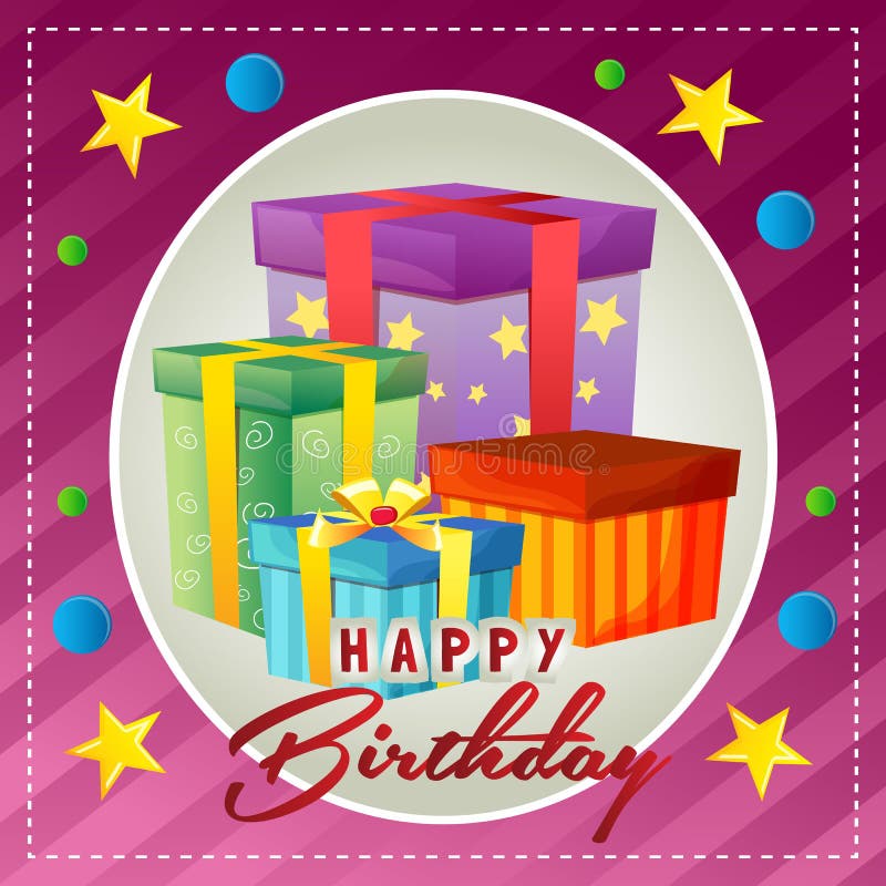 Happy Birthday Card with Present Box Stock Vector - Illustration of ...