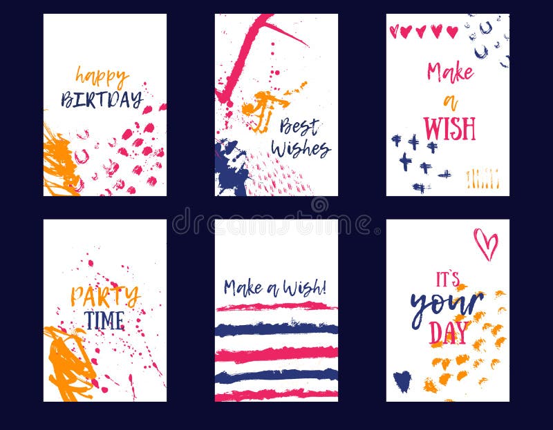 Happy Birthday Card Set with Grunge Texture and Greetings. Stock Vector ...