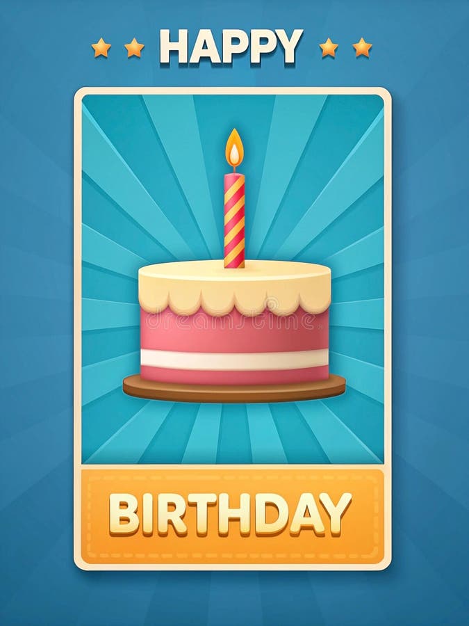 Retro Birthday Card Design Featuring a Cake and "Happy Birthday" Text ...