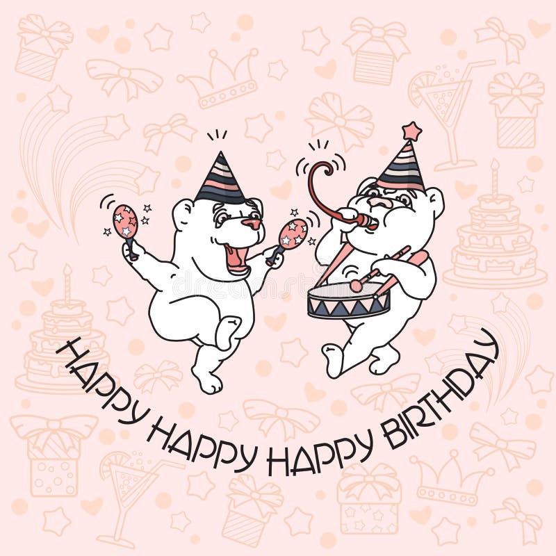 Happy Birthday Card with Two Cute Bears. Stock Vector - Illustration of ...