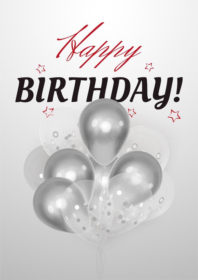 Happy Birthday Classy Postcard with Silver Balloons Stock Vector ...