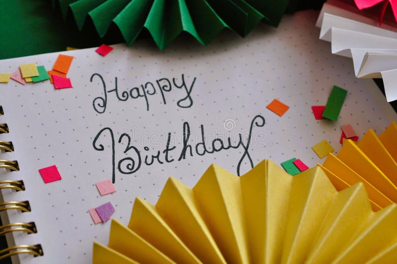 Notebook with Happy Birthday Write between Confetti Stock Illustration ...