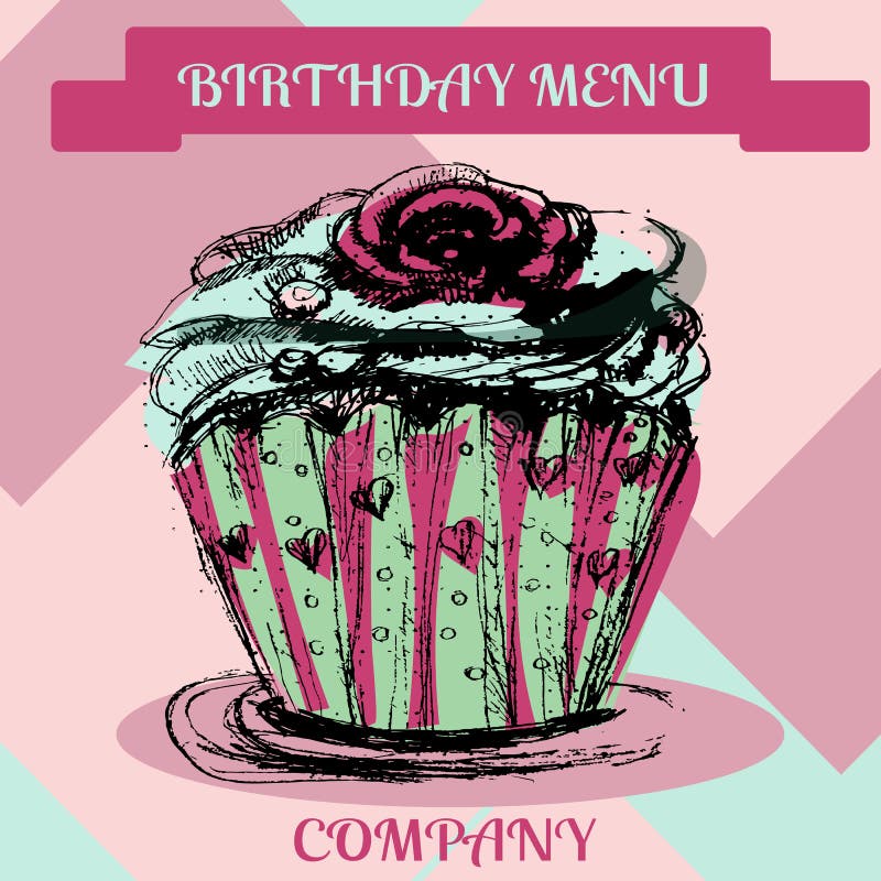 Happy Birthday Cupcake.Menu Cover Stock Illustration - Illustration of ...