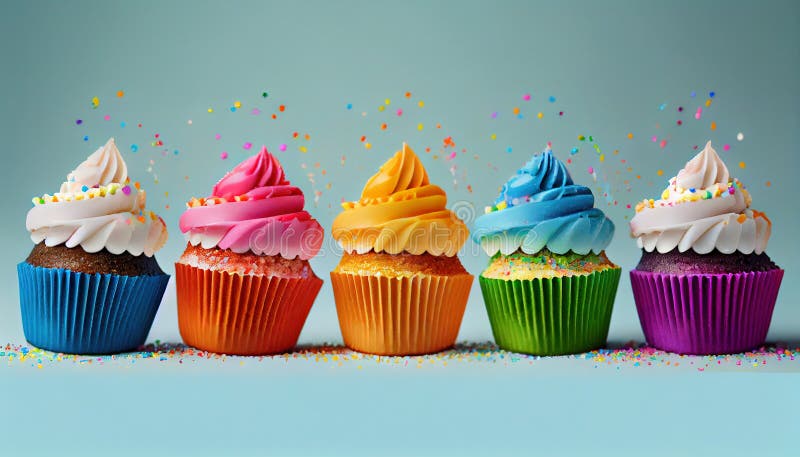 Happy Birthday Cupcakes, Ai Based Illustration Stock Illustration ...