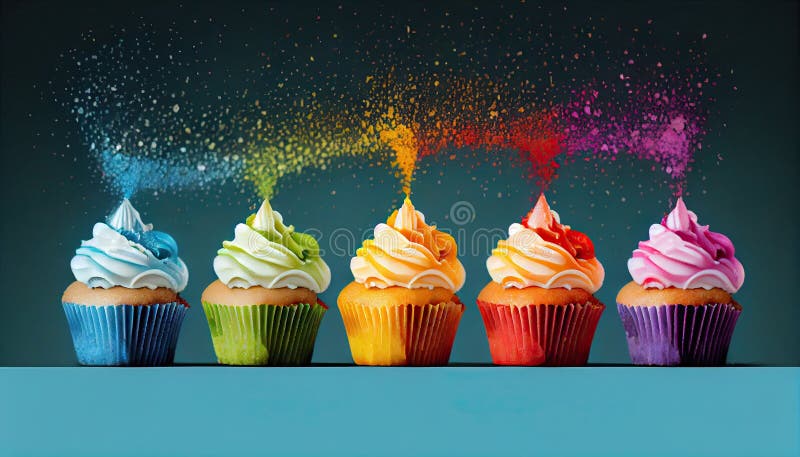 Happy Birthday Cupcakes, Ai Based Illustration Stock Illustration ...