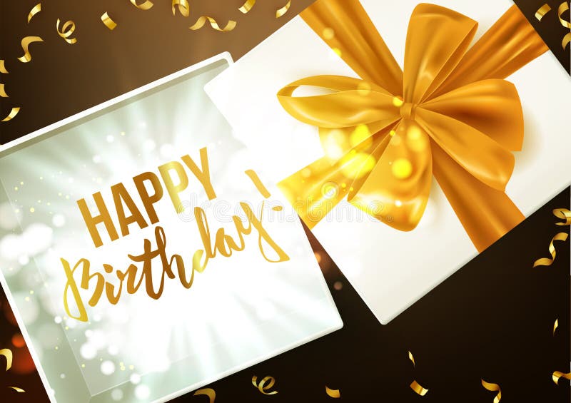 Happy Birthday Decorative Card, Open Surprise Gift Box with Bow, Vector ...