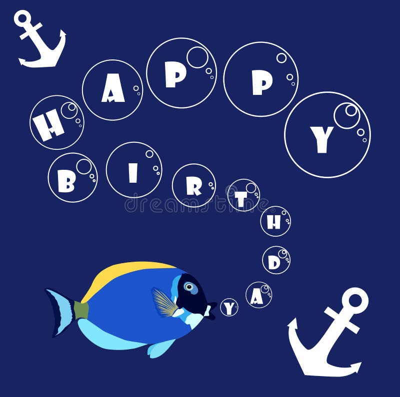 Happy Birthday with Fish and Anchor Stock Illustration - Illustration ...